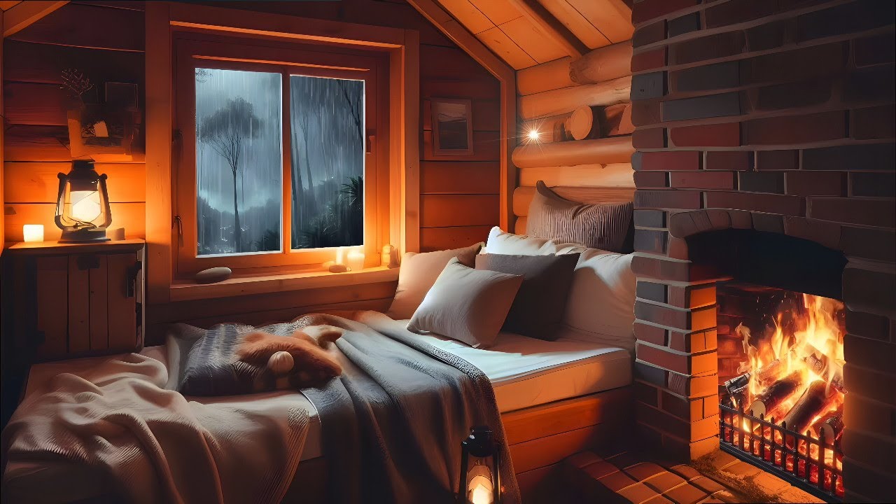 Cozy Cabin Ambience with Rain and Fireplace for Concentration & deep ...