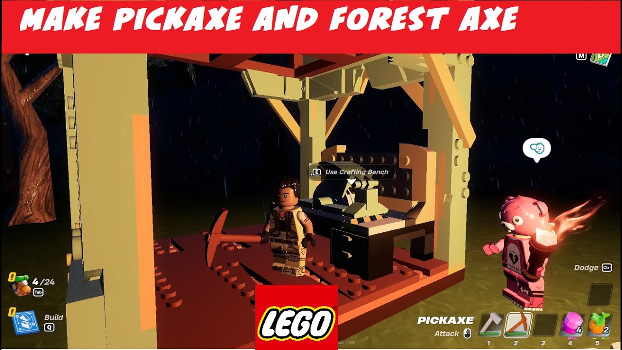 How to make pickaxe and forest axe in Lego Fortnite - YouTube