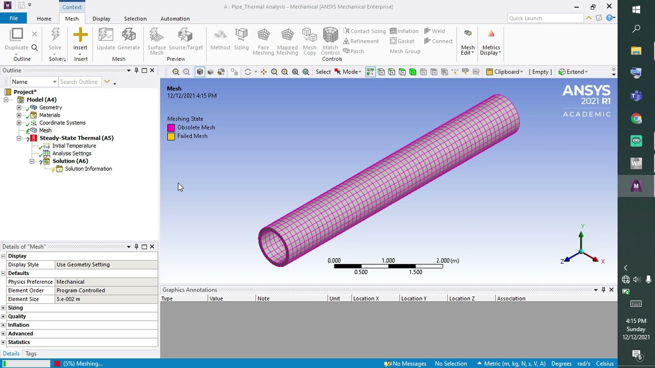 Steady State thermal analysis through pipe in Ansys - YouTube