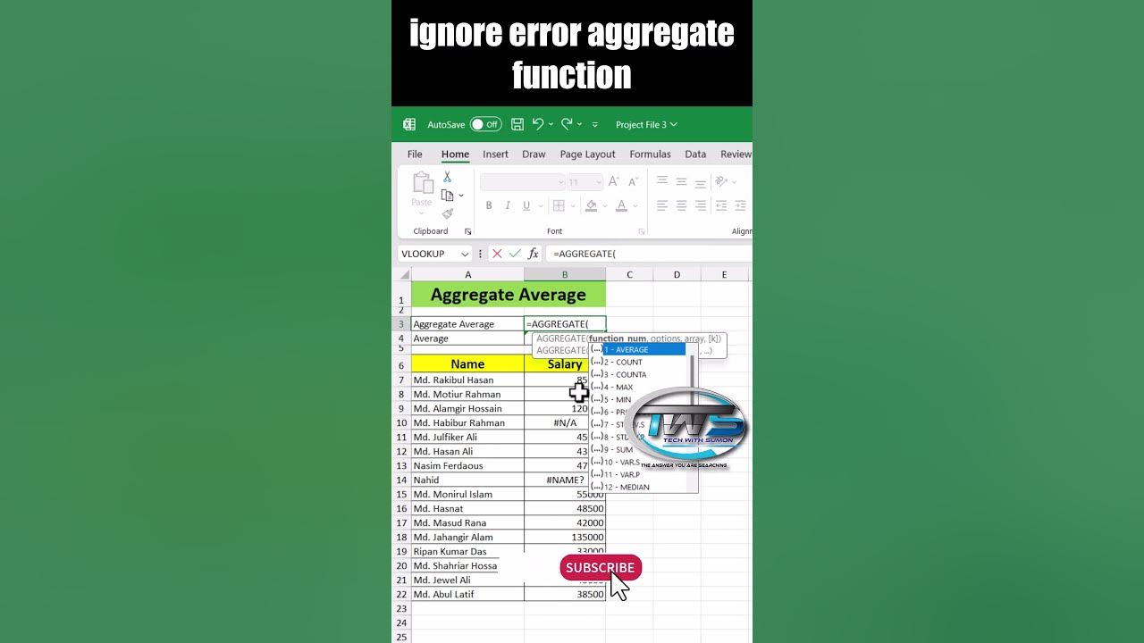 ignore error values aggregate function in excel #excelbangla #excelformula - YouTube