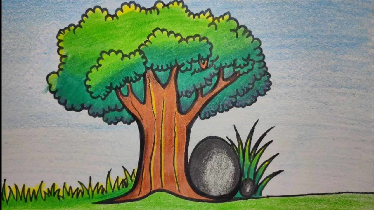 How to draw a tree | tree drawing | big tree drawing | evas art - YouTube