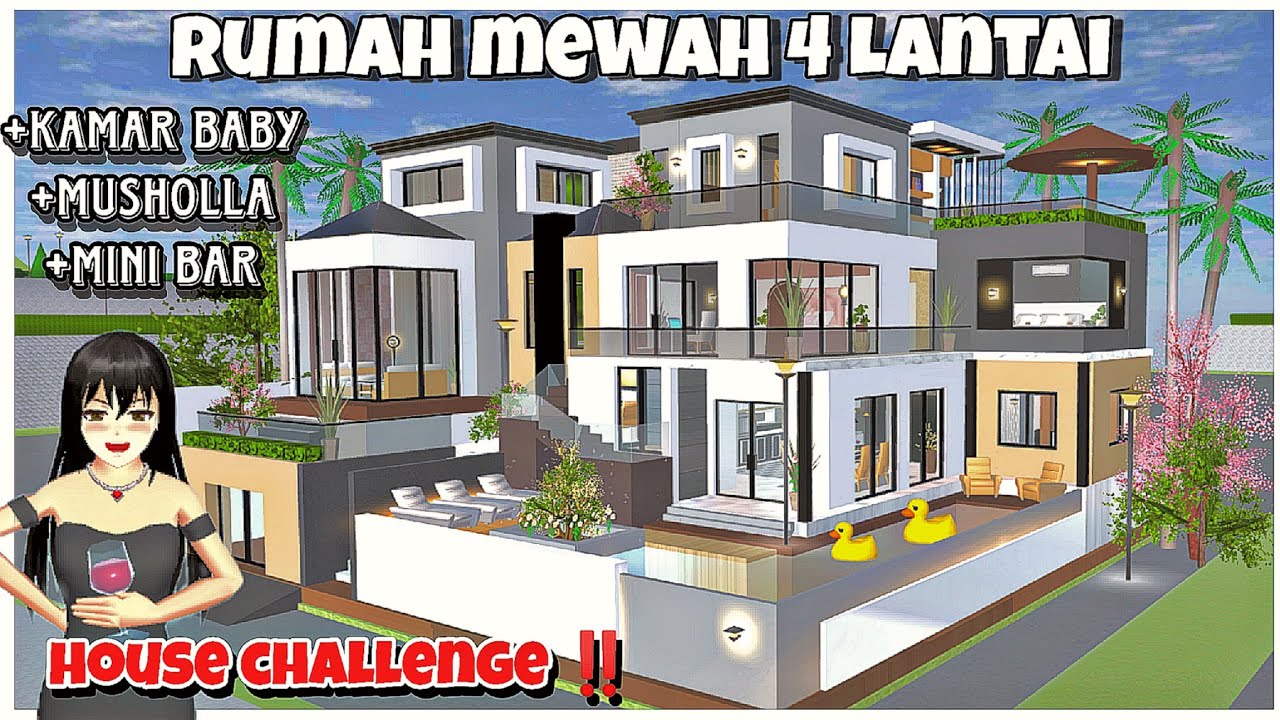 [BAGI BAGI ID] LUXURY MODERN HOUSE 4 LANTAI + house challenge SAKURA SCHOOL SIMULATOR - YouTube