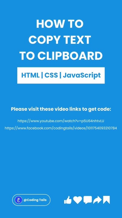 Copy Text to Clipboard in JS #copy #javascript #howto #copytexttoclipboard #htmlcssjs #code ...