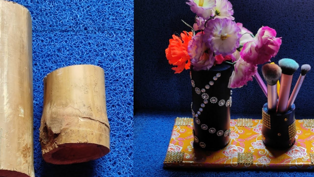 DIY Bamboo craft flower vase and pen holder | easy bamboo craft ideas ...