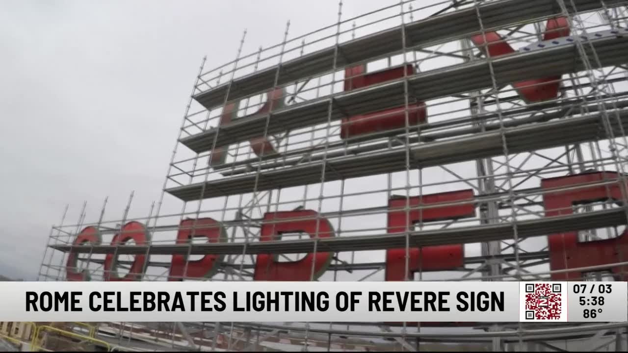 Rome Celebrates Lighting of Revere Sign - YouTube