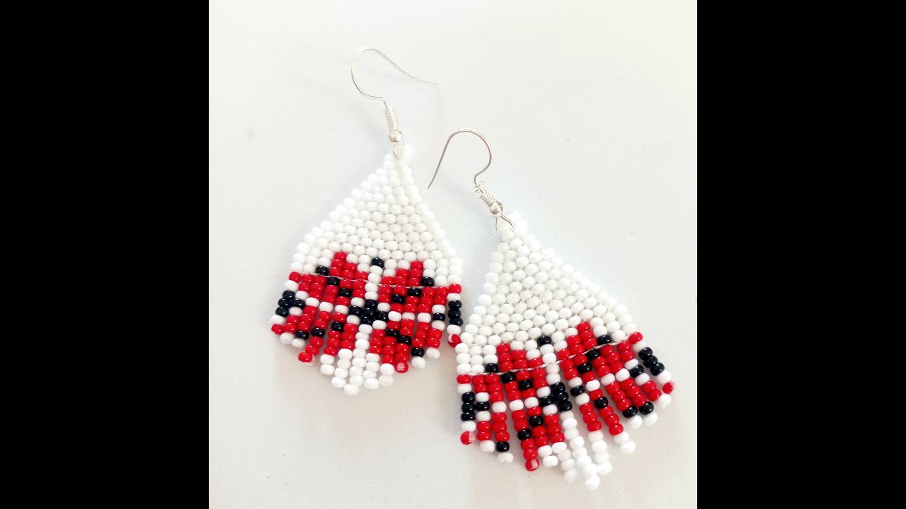 How to make fringe beaded earrings , traditional pattern - YouTube
