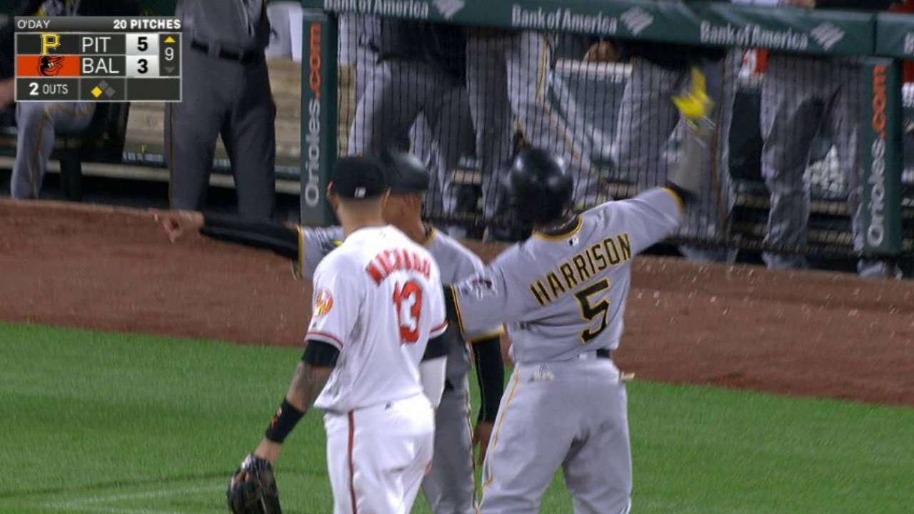 PIT@BAL: Harrison ropes an RBI triple to left-center - YouTube
