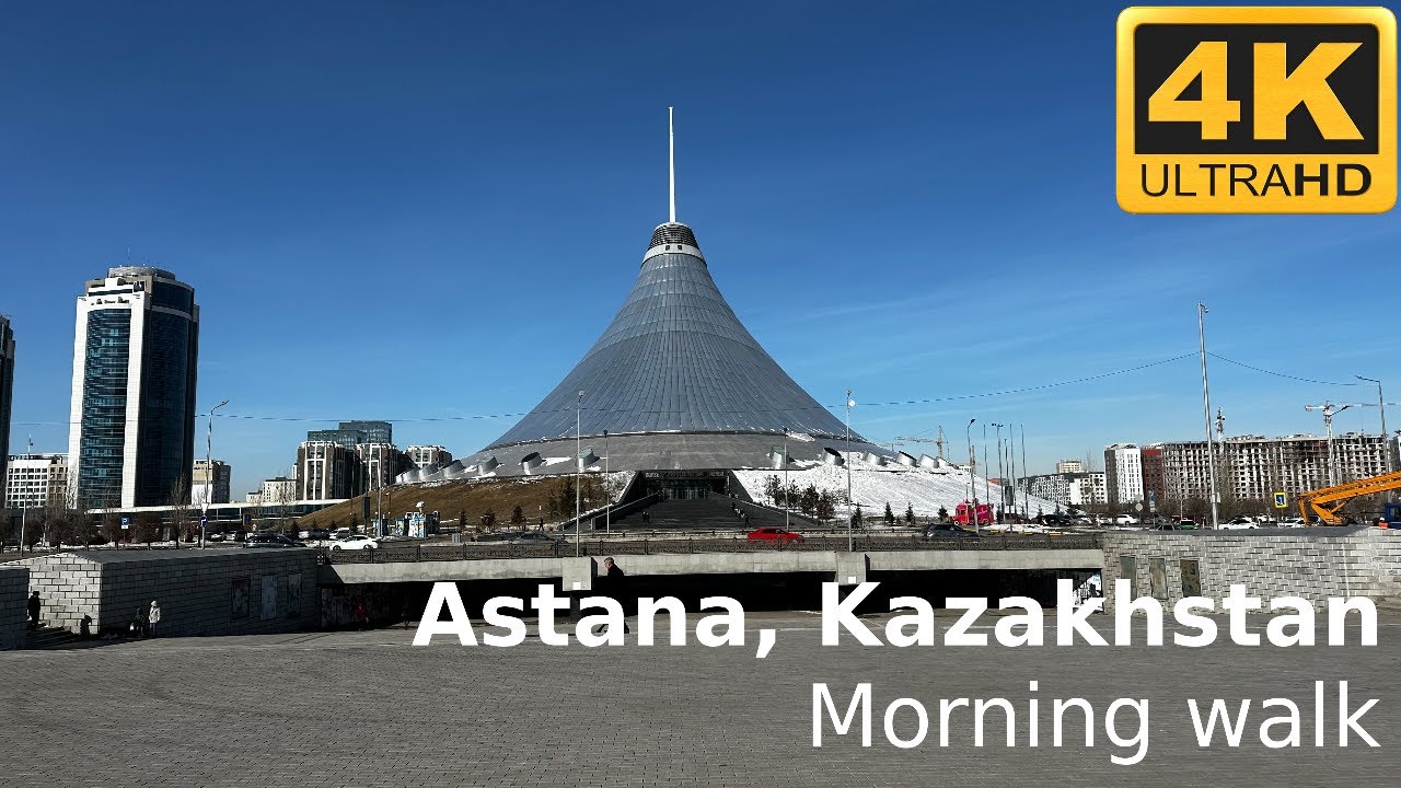 Morning snowy walk along Nurly Zhol | Astana, Kazakhstan | 4K 60 FPS ...