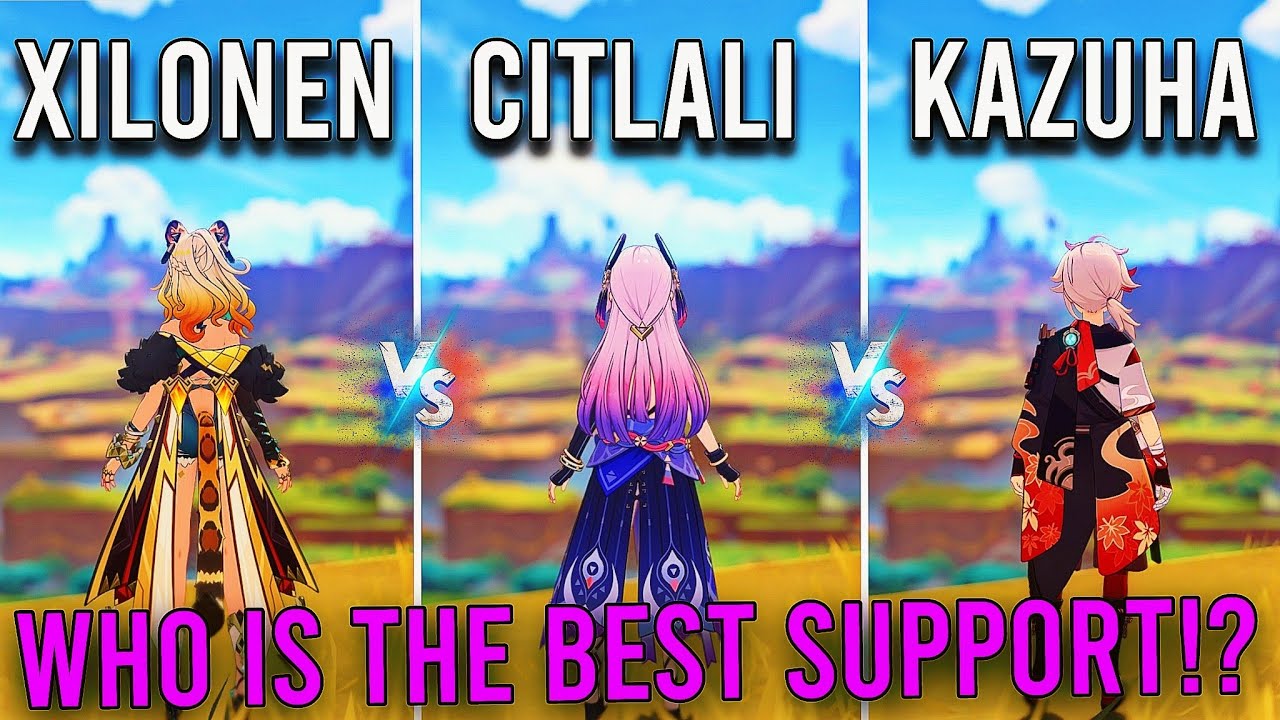 Who is the BEST Support ?? Xilonen vs Citlali vs Kazuha DMG Comparison ...