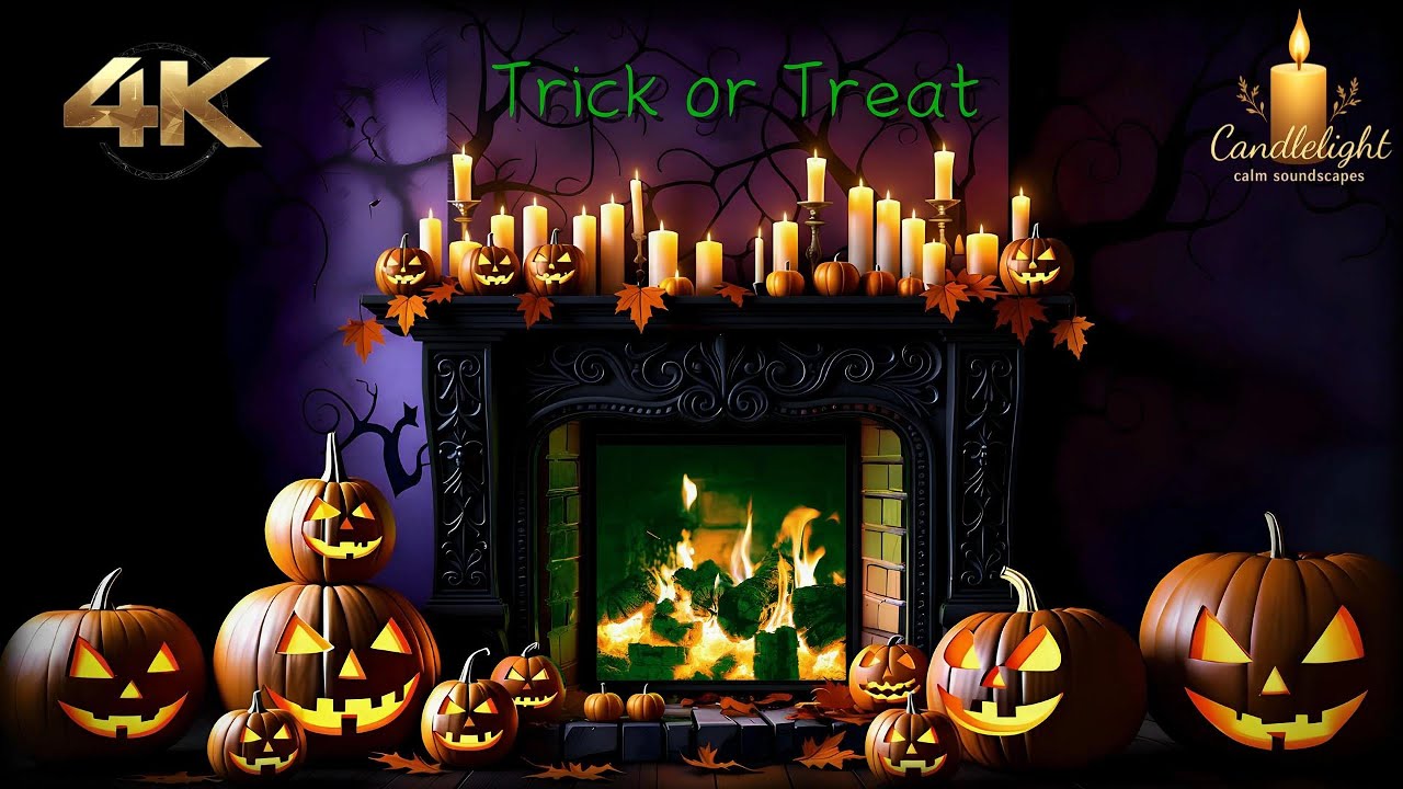 Spooky Fireplace Ambience 🎃 Cozy Halloween Night Ambience with ...