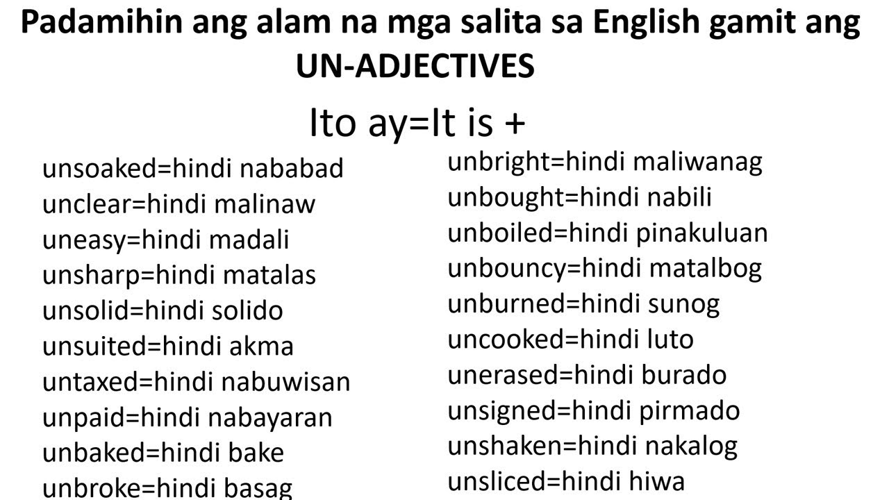 PARA DUMAMI AGAD ANG MGA SALITANG ALAM SA ENGLISH GAMIT ANG UN ...
