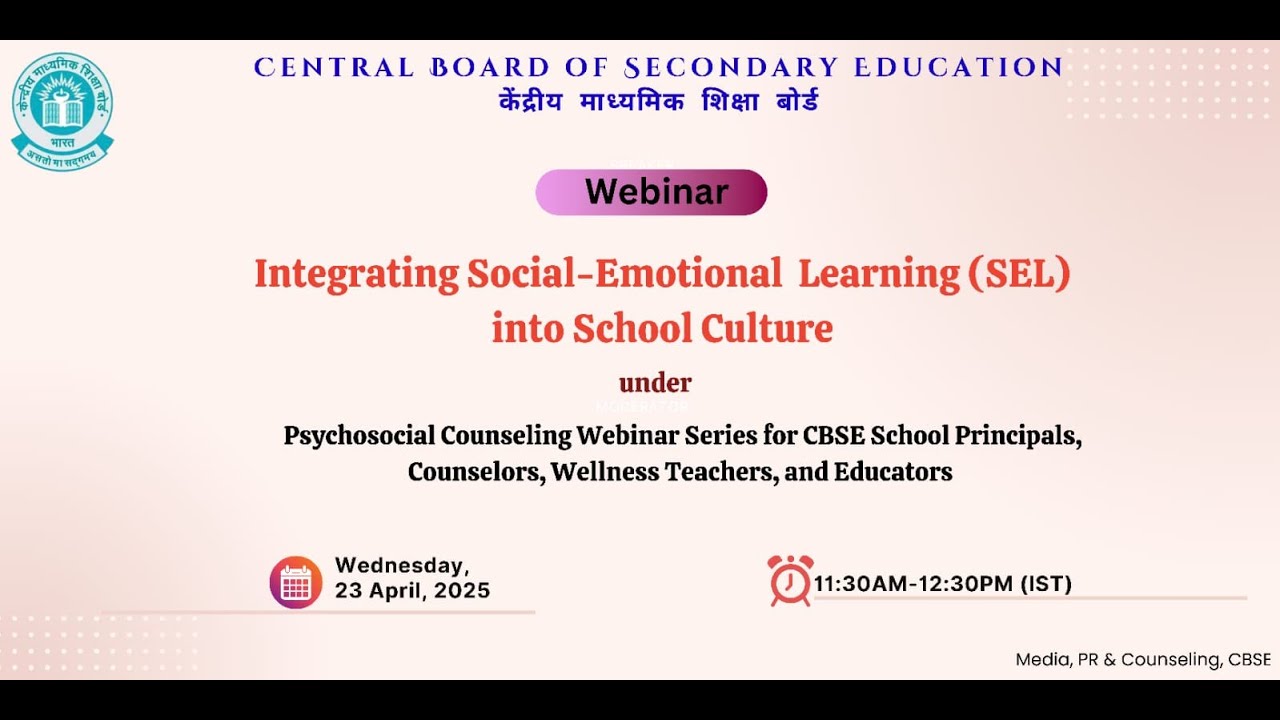 Webinar on 'Integrating Social-Emotional Learning (SEL) into School ...
