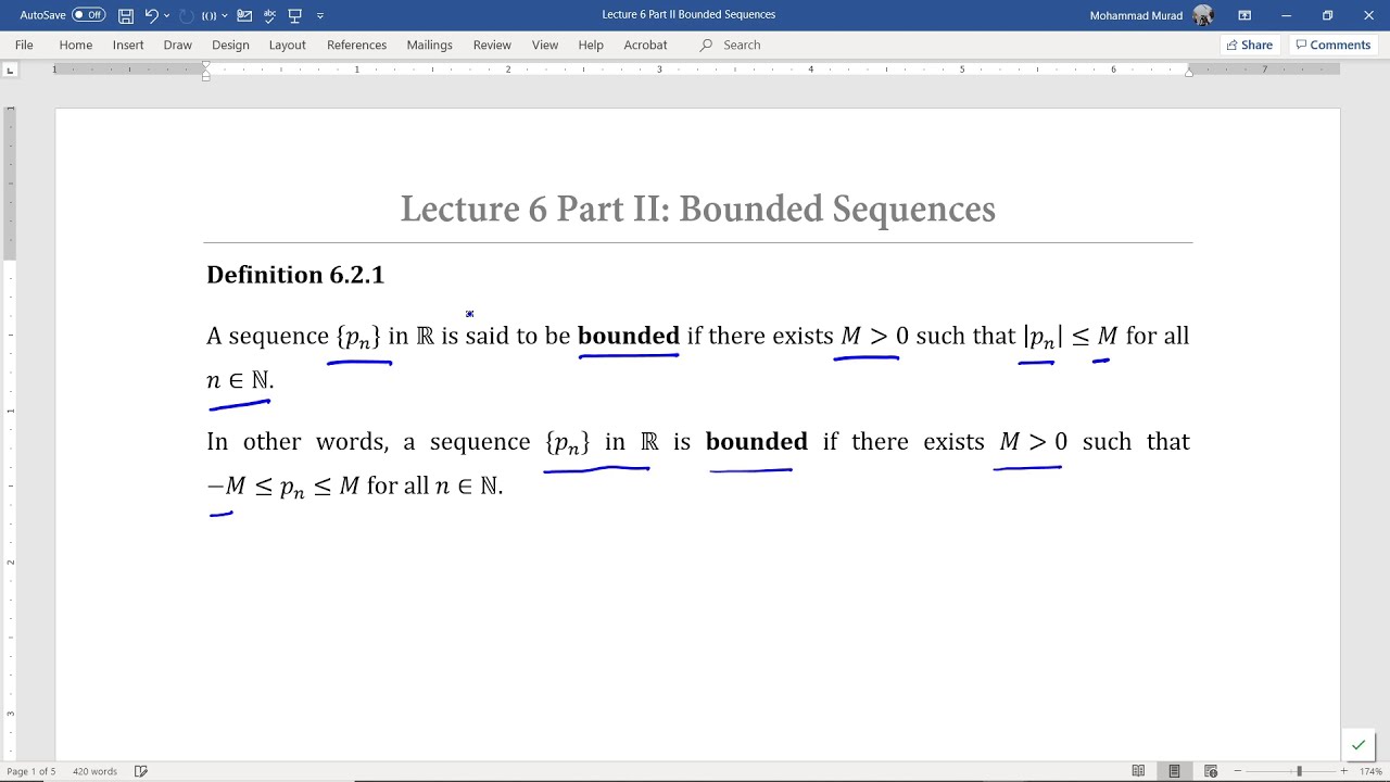 MAT221 Lecture 6 Part II: Bounded Sequences - YouTube