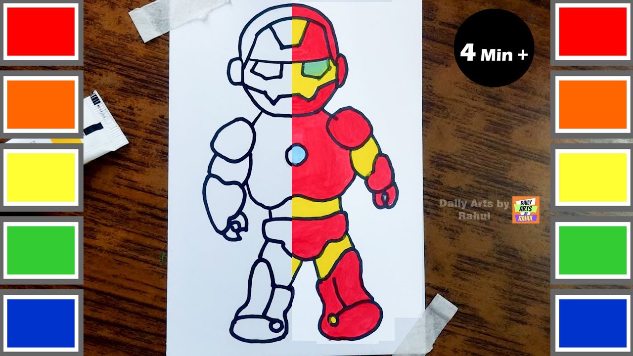 How to Draw Iron Man for kids With Colour Full Body | Iron man Drawing ...