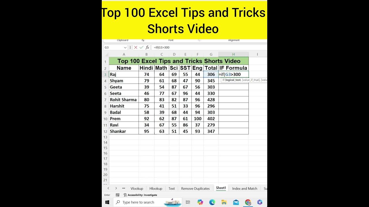 #11 Top 100 Excel Tips and Tricks Shorts Video | Deepak Jhanswa | IF Formula | IF Statement | # ...