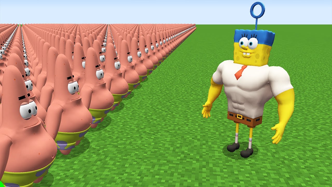 1000 PATRICK vs SPONGEBOB SUPERHERO TITAN! VILLAGE DEFENCE Challenge in ...