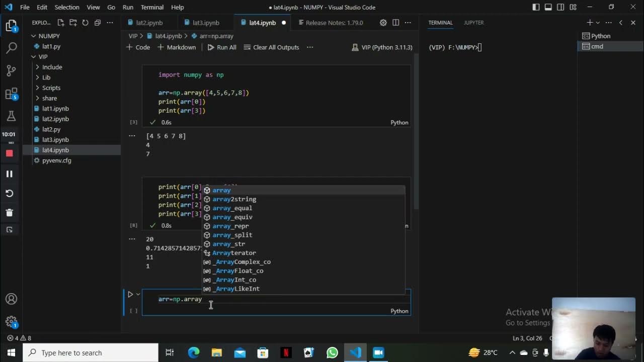 Visual Studio Code(Belajar numpy-Index Dimensi Array lt4) - YouTube