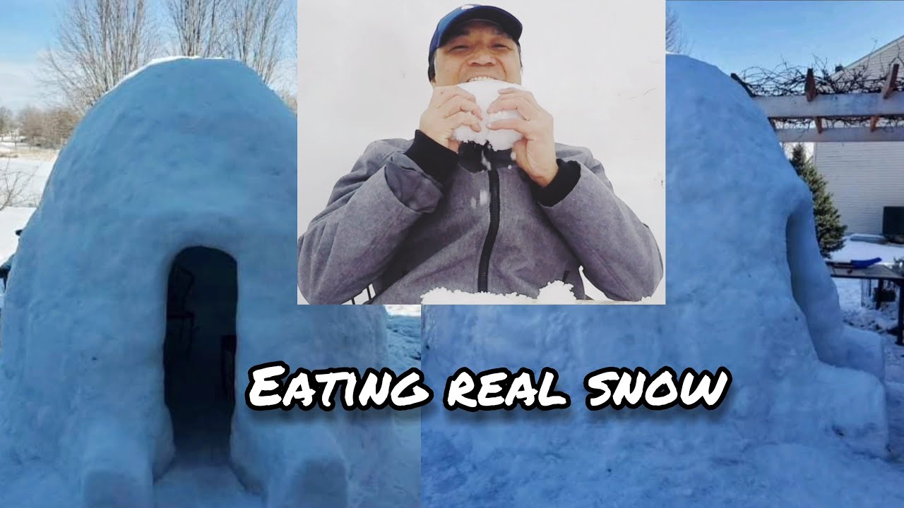 SNOW MUKBANG, ASMR. Eating real snow and snow ice inside the igloo ...