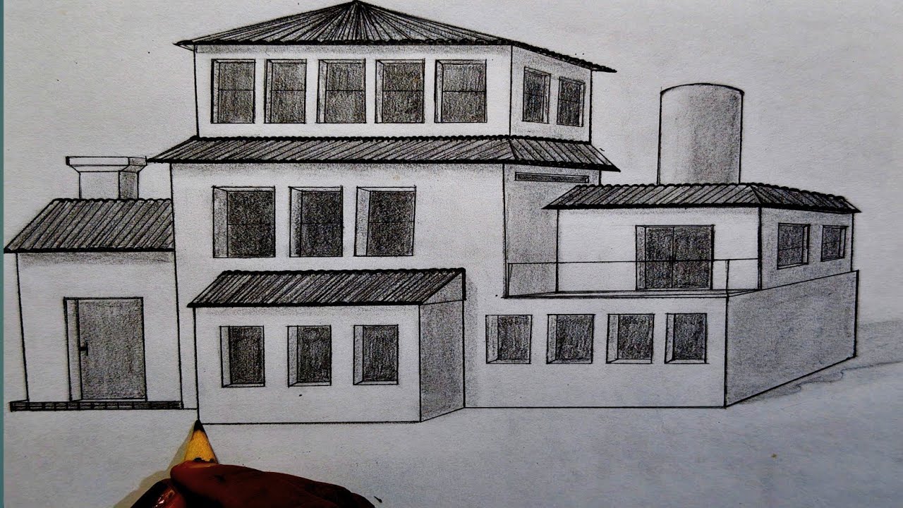 HOW TO DRAW A HOUSE 🏠 IN 1 POINT PERSPECTIVE (30 DAYS HOUSE DRAWING ...