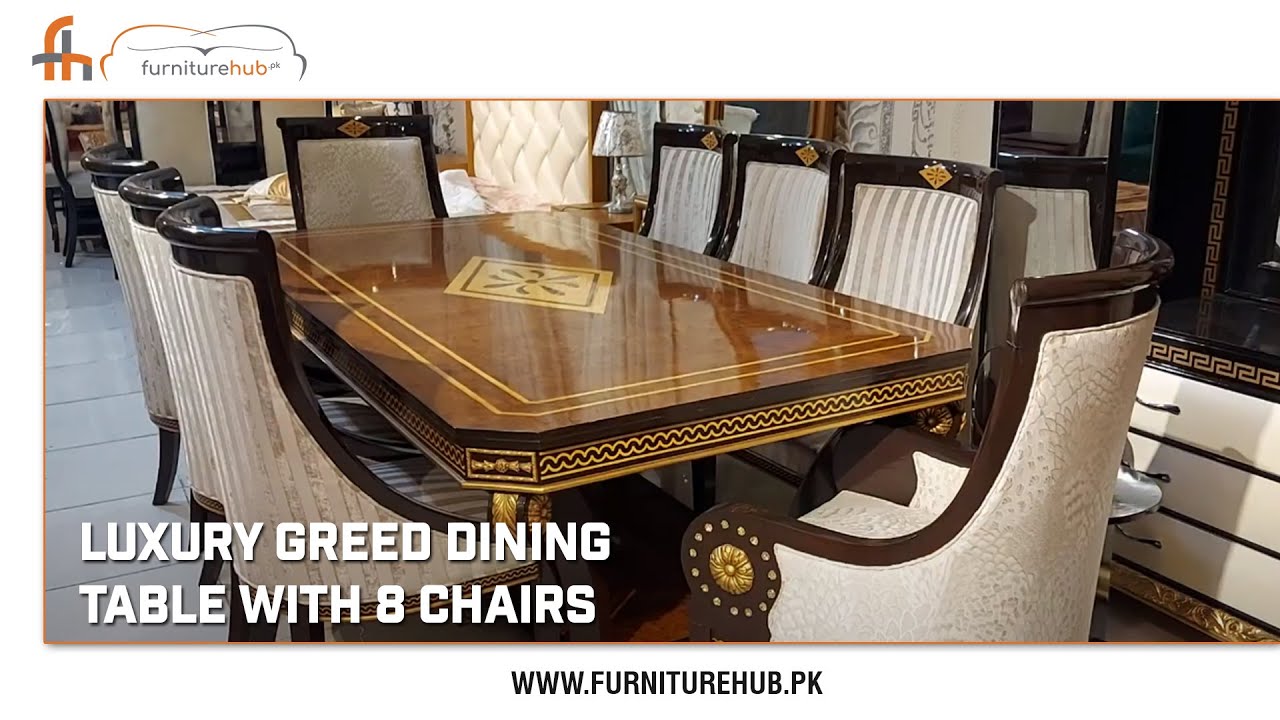 Luxury Greed Dining table with 8 chairs | FH-1167 | Classic Dining ...