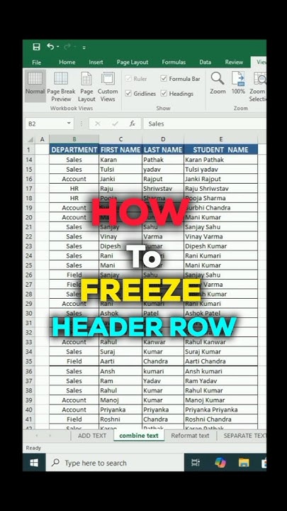 How to freeze header row in Excel. #excel #exceltips #exceltricks #freeze #shorts #viralshort # ...