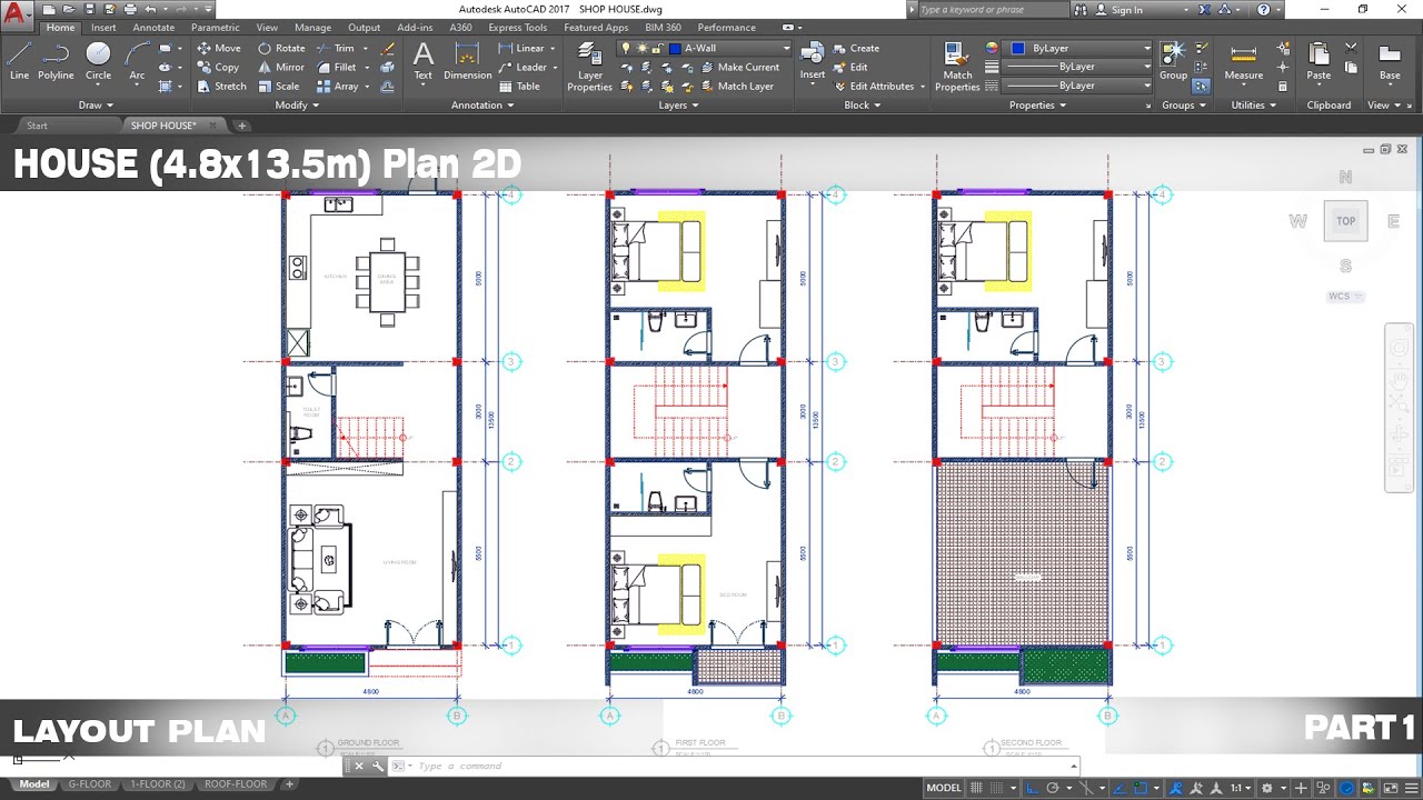 House Design 4.8x 13.5 meters Layout plan Part1 - YouTube