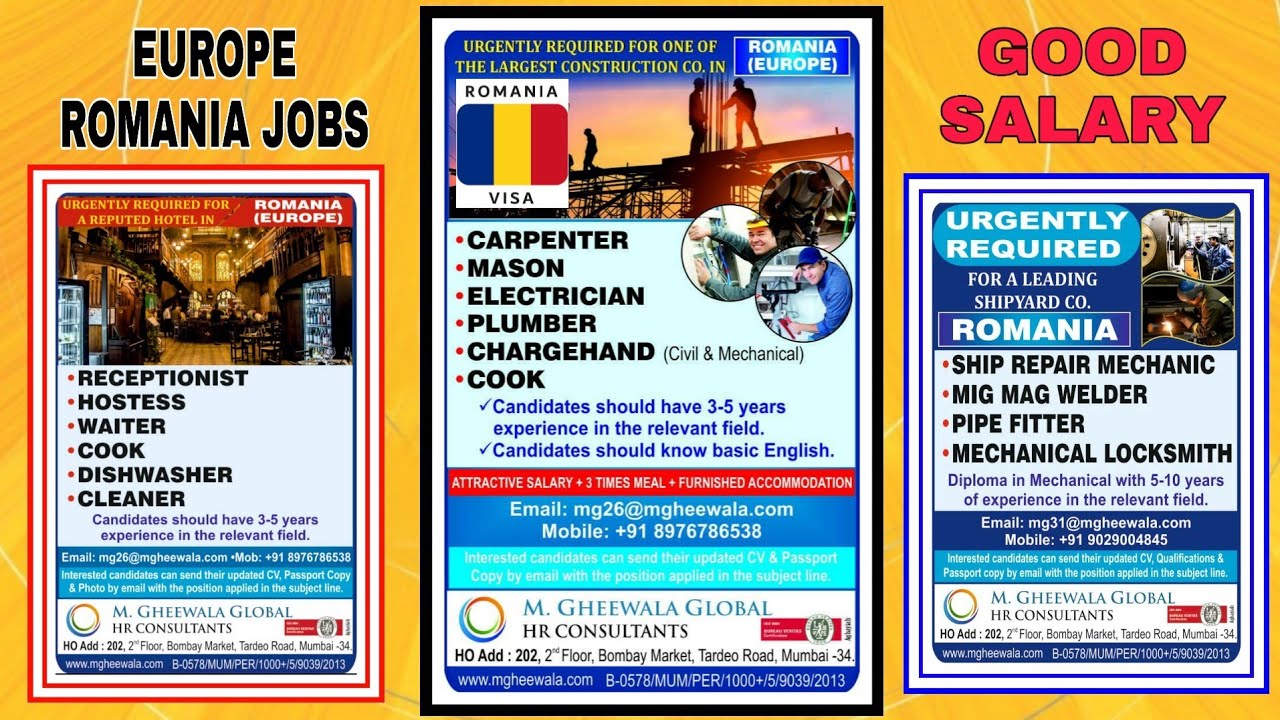 ROMANIA EUROPE JOBS TODAY | CARPENTER MASON PLUMBER WELDER FITTER COOK ...