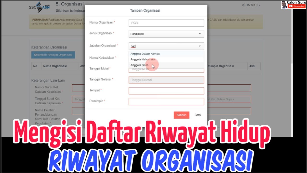 LIVE Cara Mengisi DRH PPPK Guru 2021 Riwayat Organisasi dan Keterangan ...