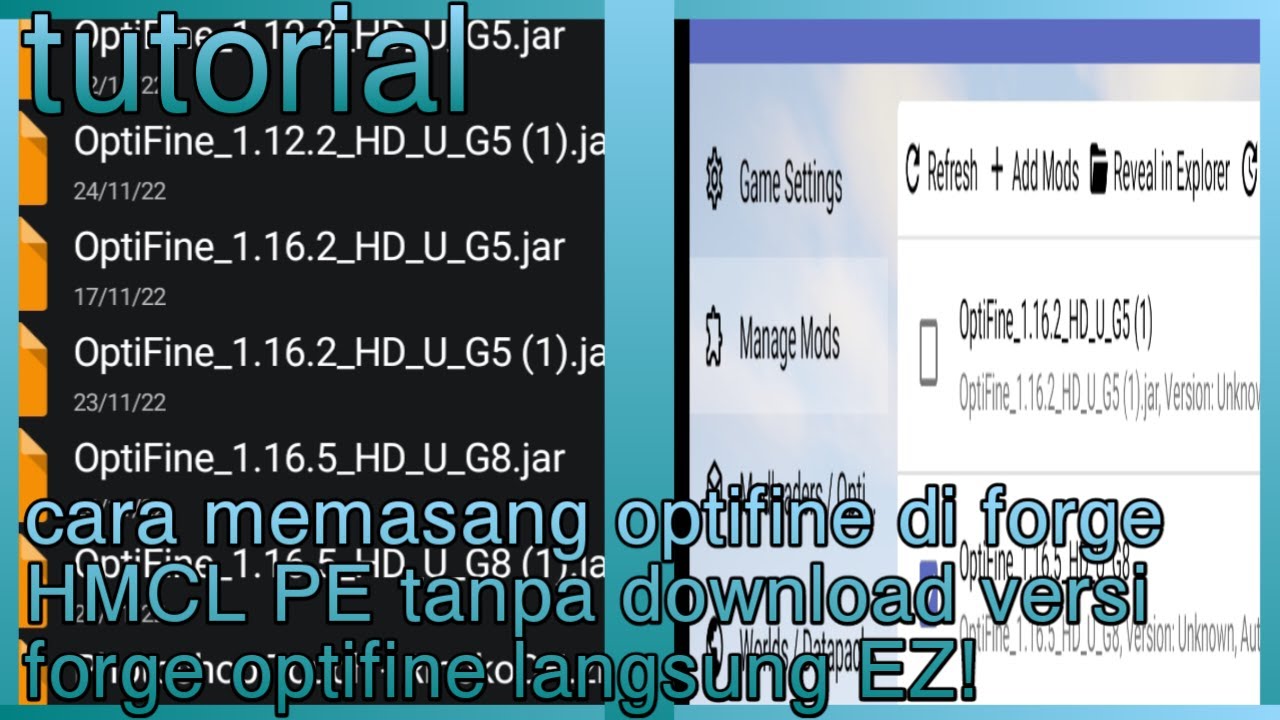 Tutorial cara memasang optifine di forge HMCL PE tanpa download versi forge optifine langsung EZ ...