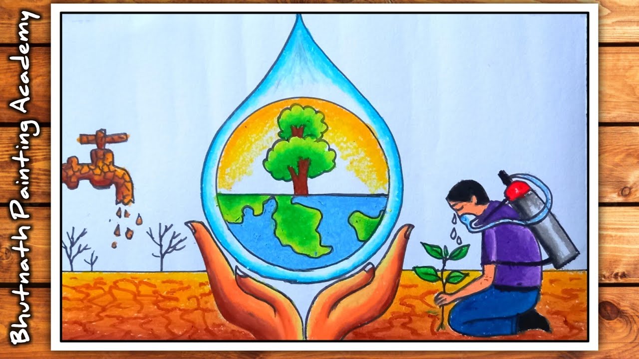 save water save nature drawing||tree plantation poster painting ...