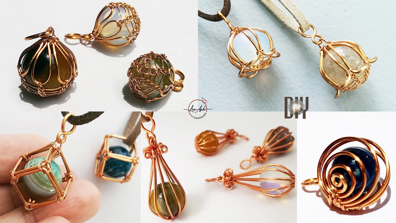 Wire wrapped stone pendant | 5 wrapping big spherical stone without ...