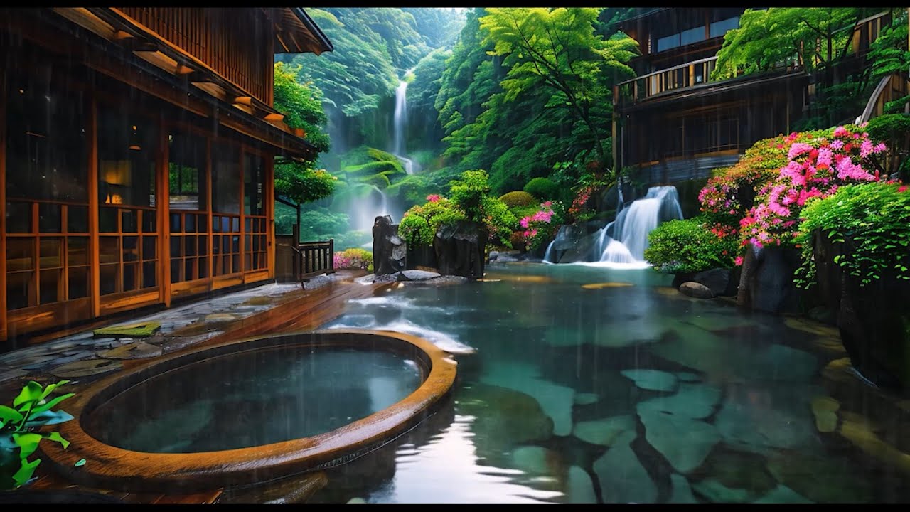 Serene Rainfall in a Japanese Oasis🌸Gentle Rain Sounds and Piano Music ...