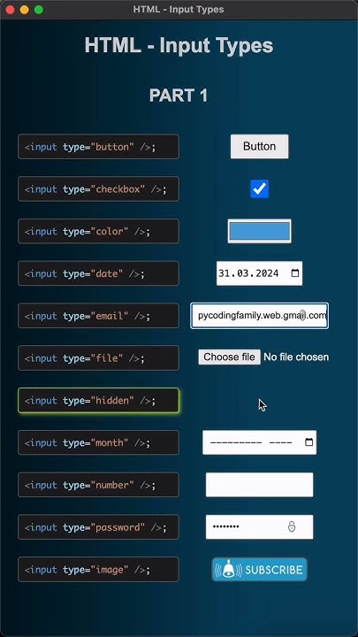 Did you know all of them? HTML Input Types - Part 1#html #htmlinput#vscodeshortcut #inputtypes# ...