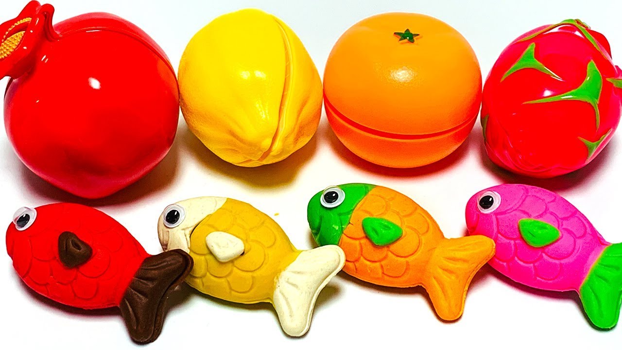 Making 5 Colors Play Doh Fish Popsicles Mold with Fruits Toys | Happy ...