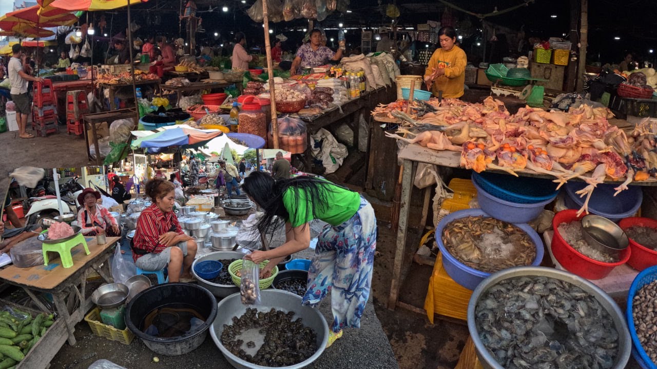 Cambodian Countryside Market Tours - Rural Chicken Selling On The ...