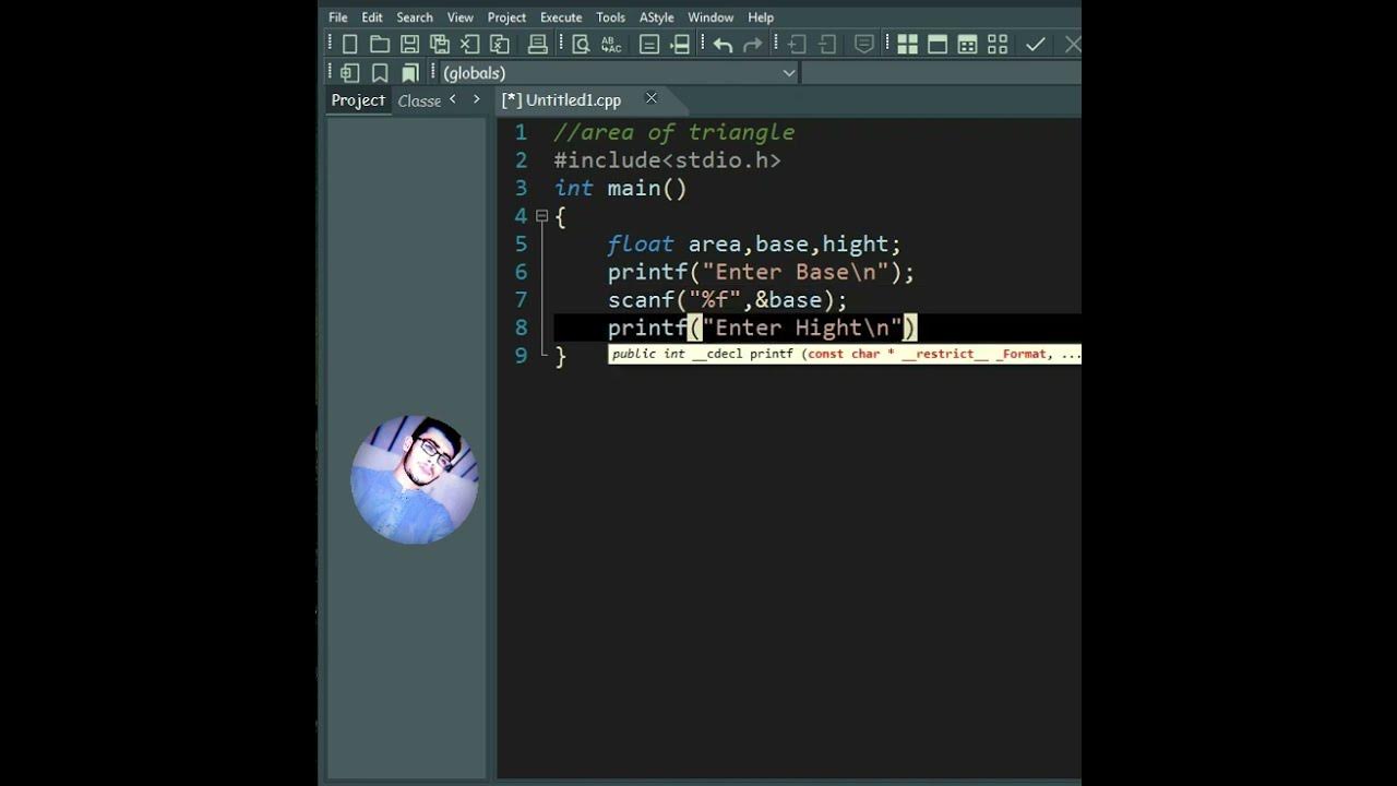 C Programming Area Of Triangle Coding With Sohail Youtube