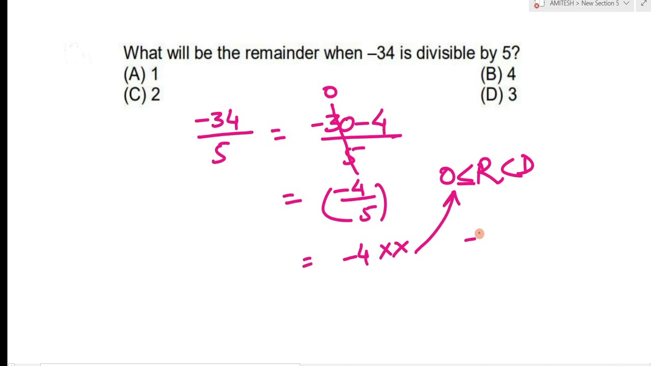 What Will Be The Remainder When 34 Is Divided By 5 YouTube What Will Be The Remainder When 34 Is Divided By 5 YouTube