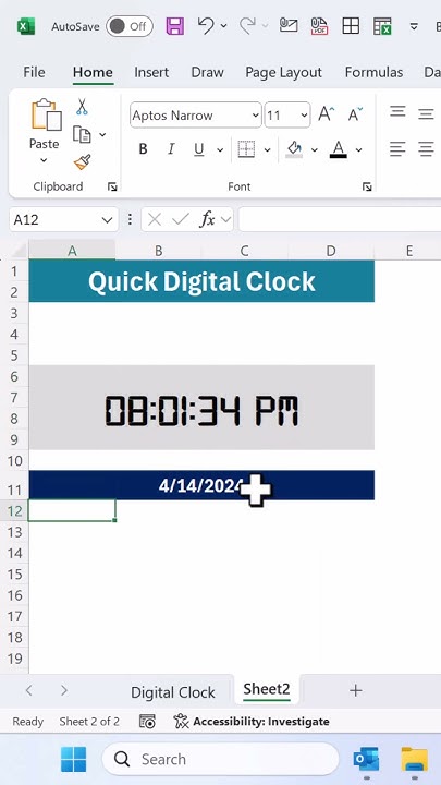 Quick Excel Tutorial Digital Clock Magic Exceltips Excelformula Shorts Youtube