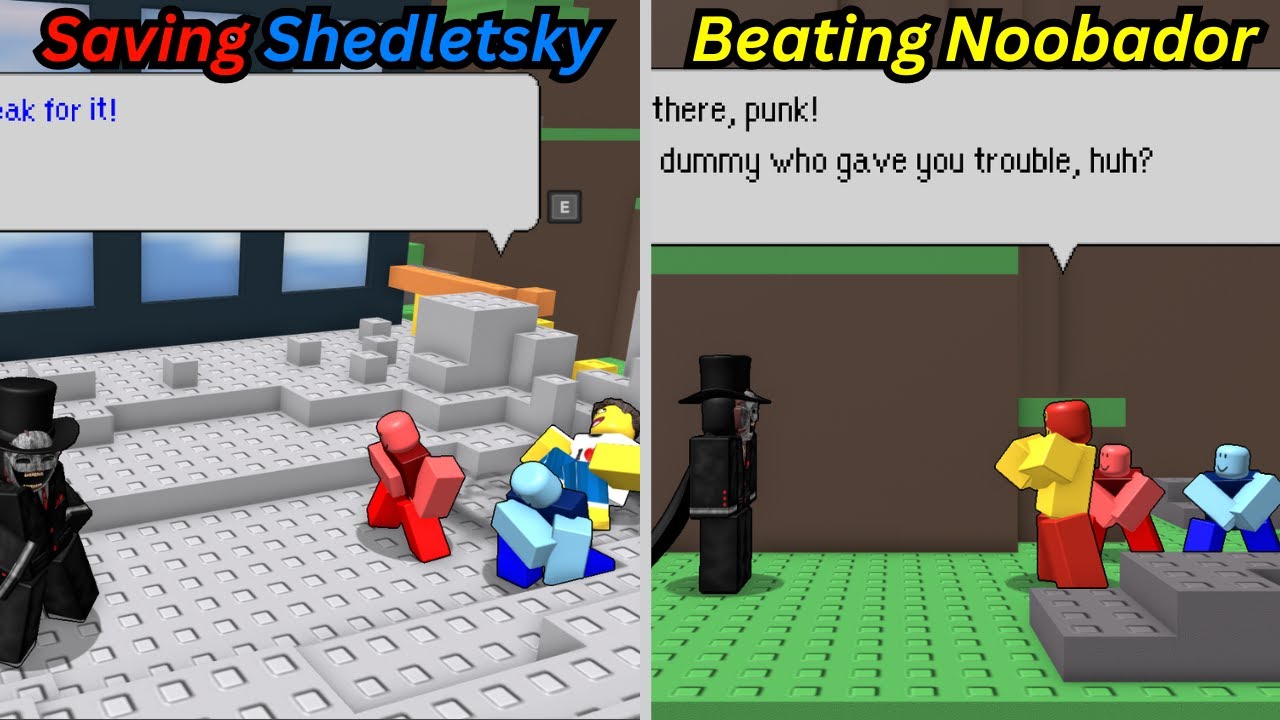 Saving Shedletsky From Red & Blue Noobs & Beating Noobador | Block ...