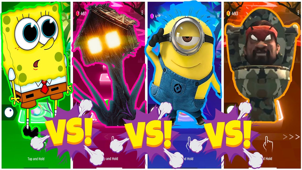 Spongebob 🆚 House Head 🆚 Minions 🆚 Skibidi Toilet Rambo - Tiles Hop EDM ...