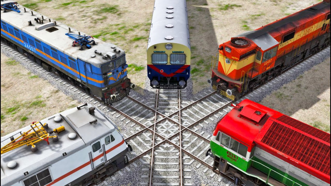 5 TRAINS CROSSING EACH OTHER AT DIAMOND CROSSING | BeamNG.Drive | Train ...