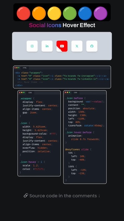 Social icon hover effect | html Css JavaScript | icon logo color |#shorts #viralvideo 🔴🟠🟡🟢 - YouTube