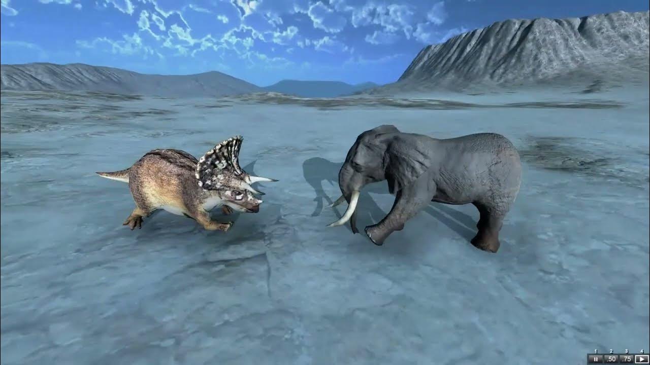 Battle#029 - TRICERATOPS vs ELEPHANT (Slow Motion) - Beast Battle ...