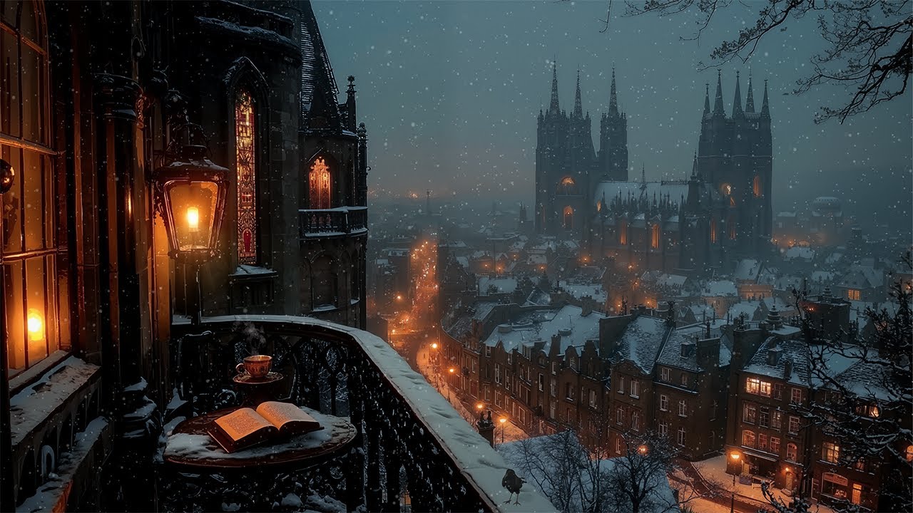 Castle Balcony Nook Overlooking the Quiet Gothic City | Dark Academia ...