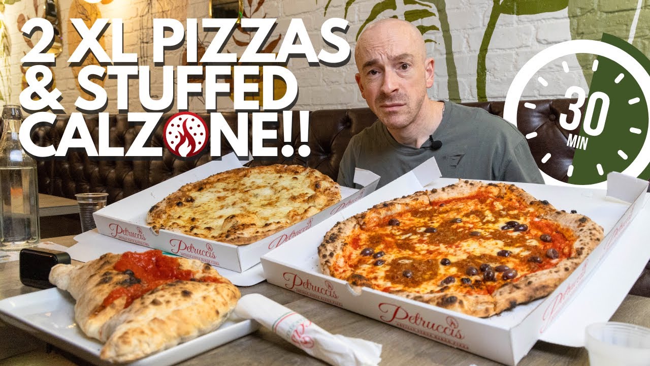 PETRUCCI'S UNDEFEATED 2 X 16" PIZZA AND CALZONE CHALLENGE - YouTube