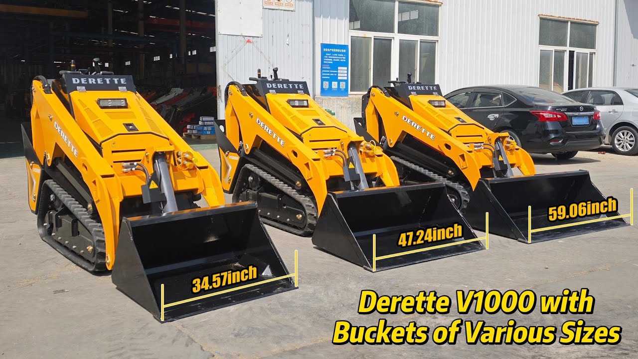 Derette V1000 Mini Skid Steer Loader with Buckets of Various Sizes ...