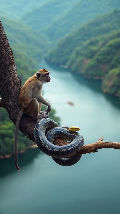 The monkey playing with the python was tired #monkey #python #shorts # ...
