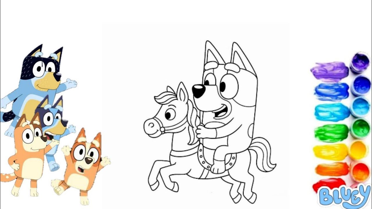 Bluey Cartoon Drawing Riding a Horse 🐴💙 - YouTube