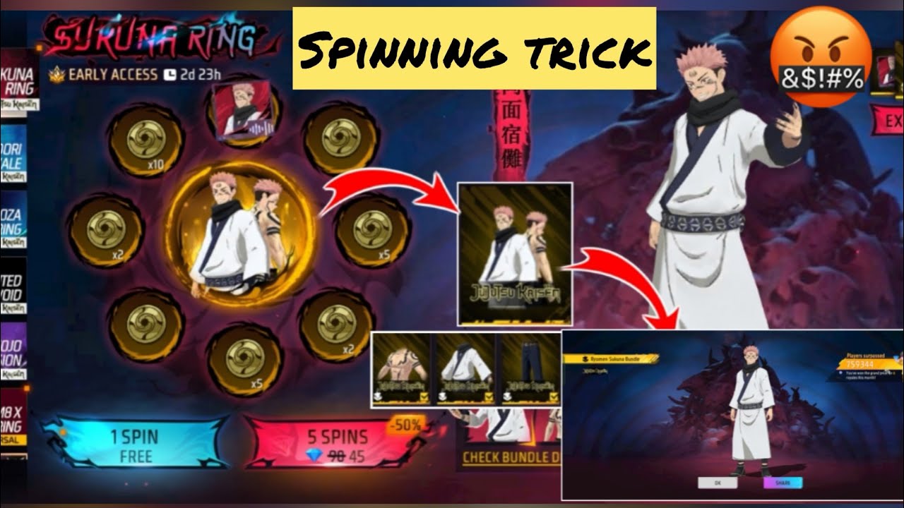 😤 Sukuna Ring Event Spinning Trick 😱🥶| Sukuna Ring Event Spin Free Fire ...