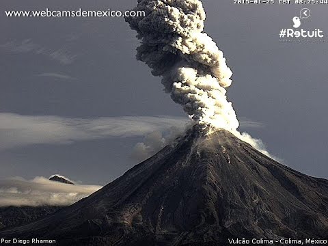 Eruptions from Colima volcano visible from Colima, Mexico (time-lapse ...